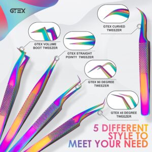 GTEX Lash Tweezers For Eyelash Extensions Tweezers, Circle Grip - Japanese Steel - Professional Eyelash Tweezers For Extensions, 5 Pack - Silver