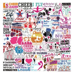 cheer stickers | 50pcs waterproof cheerleading stickers, cheer vinyl decal for water bottle laptop megaphone bike scrapbooking, bulk cheerleading gifts for cheerleaders teens boys and girls