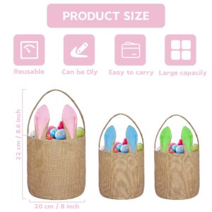 Ekoropshop 3 Pack Easter Bunny Bags for Kids Easter Jute Burlap Easter Egg Basket with Ears for Easter Egg Hunts Party