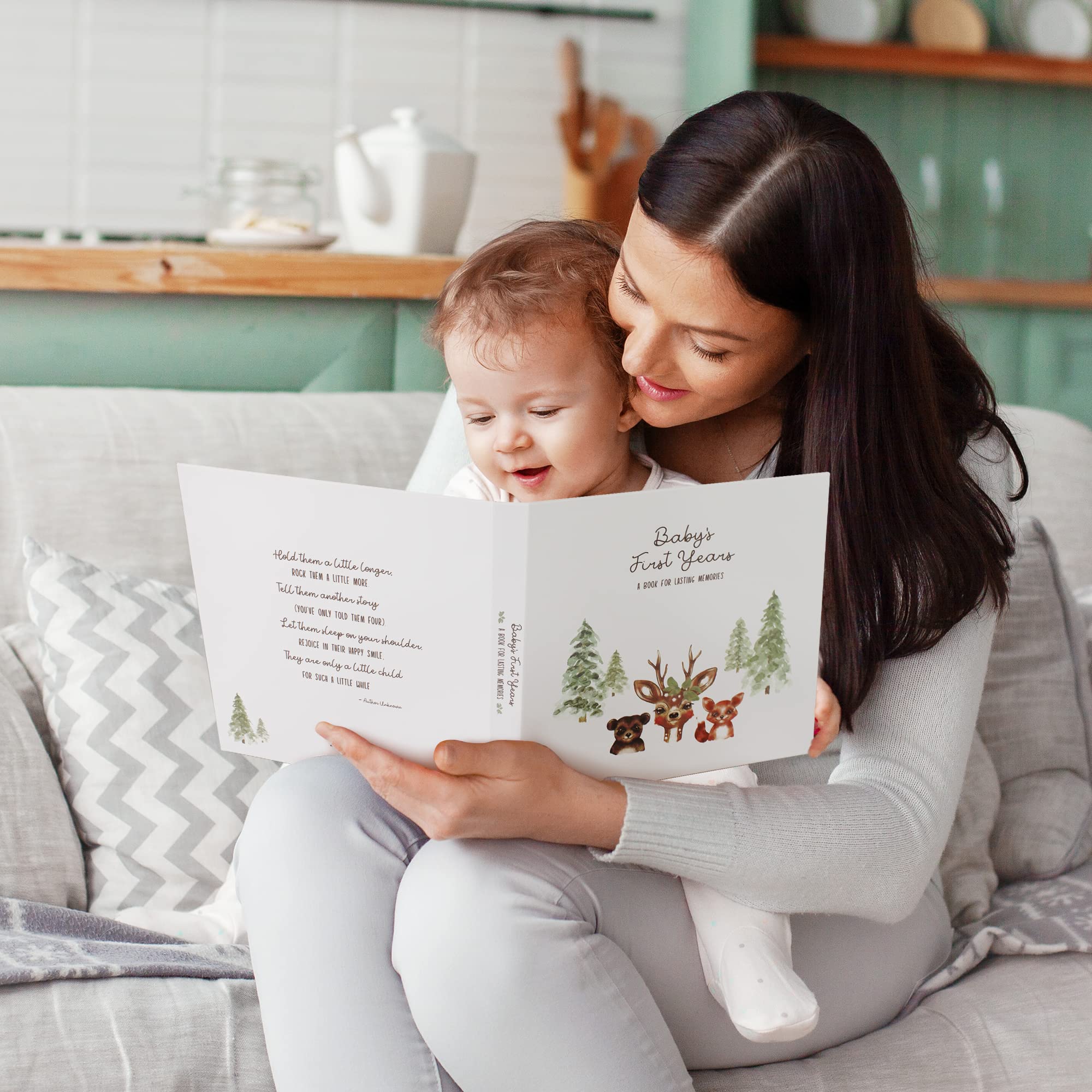 Timeless Woodland Baby Memory Book - Gender Neutral First 5 Year Scrapbook to Record Milestones from Birth to Age 5