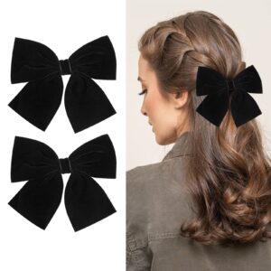 Black Velvet Mini Hair Bows for Women Girls, Classy Short Tail Bow Hair Ties, Cute Duckbill Clip Headdress Decor, Back to School Outfits, Cute Hair Styling Accessories for Teen Toddler Girl Stuff