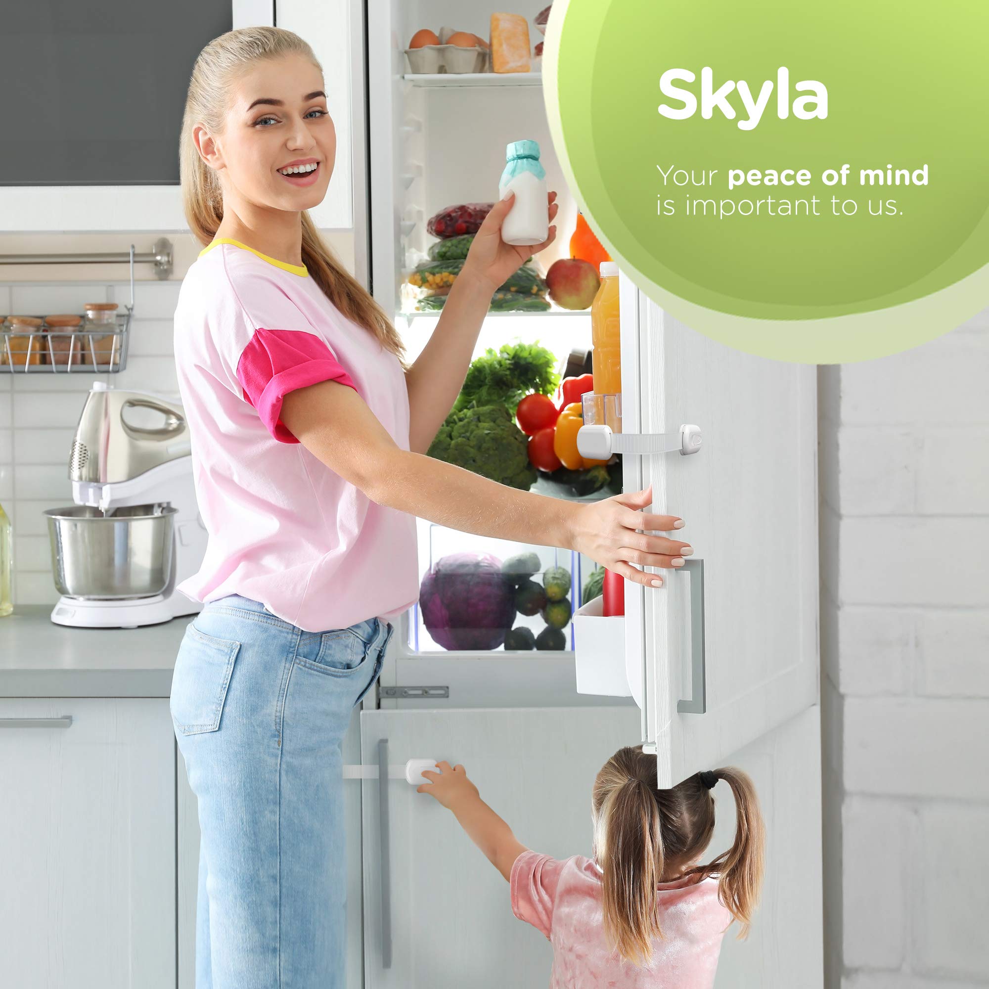 Babyproofing Strap Locks (12-Pack) by Skyla Homes - No Tools or Screws Needed, Wipes for Pre-Install Treatment Included (Degreasing Application Area) - Multipurpose Cabinet Locks for Child Safety