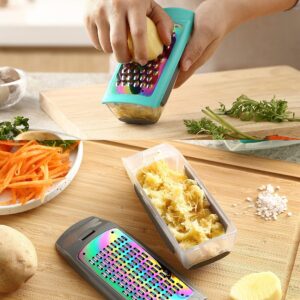 KYA27 Rainbow Color Cutlery Knife Set with Wooden Block + Marco Almond MA63 Graters for Kitchen