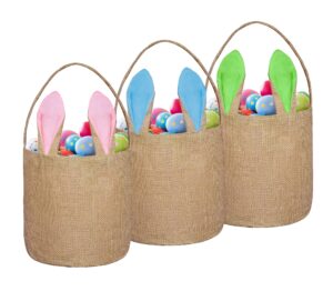 ekoropshop 3 pack easter bunny bags for kids easter jute burlap easter egg basket with ears for easter egg hunts party