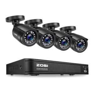 ZOSI 8CH 5MP 3K Lite Surveillance Wired Security Camera System with AI Human Vehicle Detection, 8 Channel H.265+ DVR and 4 x 1080p Bullet Camera Outdoor, 80ft Night Vision, IP66(No HDD Included)