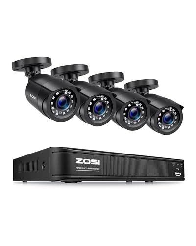 ZOSI 8CH 5MP 3K Lite Surveillance Wired Security Camera System with AI Human Vehicle Detection, 8 Channel H.265+ DVR and 4 x 1080p Bullet Camera Outdoor, 80ft Night Vision, IP66(No HDD Included)