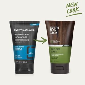 Every Man Jack Gentle Exfoliating Face Scrub For Men- Exfoliate Away Dead Skin, Moisturize, and Revive Tired Skin with Jojoba Beads, Hyaluronic Acid, and Caffeine - 4.2 oz Men’s Face Scrub -Twin Pack