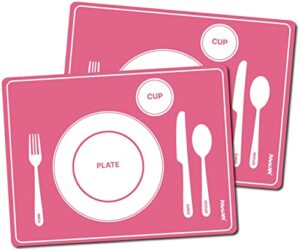 playscape kids table setting 2-pack placemats montessori style, non-slip silicone (pink)