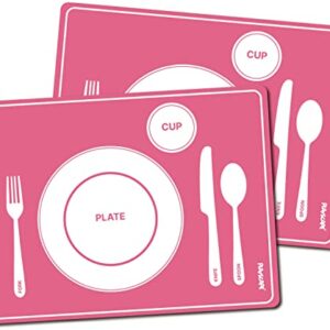 Playscape Kids Table Setting 2-Pack Placemats Montessori Style, Non-Slip Silicone (Pink)