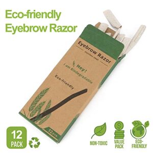 Biodegradable Eyebrow Razors, Facial Hair Remover, Shaver, Trimmer, Shaper, Dermaplaning Tool, 12 pcs Natural Color