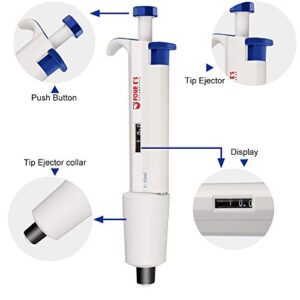 FOUR E'S SCIENTIFIC 1-10ml Single-Channel Pipettor with 100pcs 10ml Pipette Tips, Adjustable Volume Micropipette