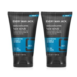 Every Man Jack Gentle Exfoliating Face Scrub For Men- Exfoliate Away Dead Skin, Moisturize, and Revive Tired Skin with Jojoba Beads, Hyaluronic Acid, and Caffeine - 4.2 oz Men’s Face Scrub -Twin Pack