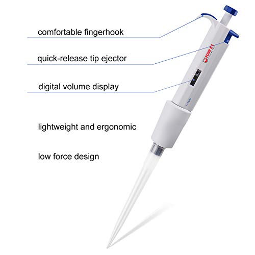 FOUR E'S SCIENTIFIC 1-10ml Single-Channel Pipettor with 100pcs 10ml Pipette Tips, Adjustable Volume Micropipette