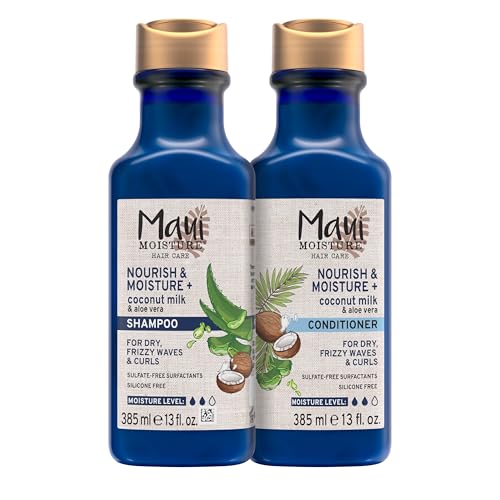 Maui Moisture Nourish & Moisture + Coconut Milk Shampoo + Conditioner to Hydrate and Detangle Curly Hair, Lightweight Daily Moisturizing Shampoo, Vegan, Silicone & Paraben-Free, 13 Fl Oz