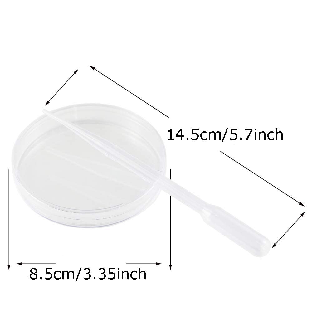 MEETOOT 10pcs Disposable Plastic Petri Dish 90x15mm with 5 2ml Thickened Plastic Transfer Pipettes for School Science Fair Project and Party