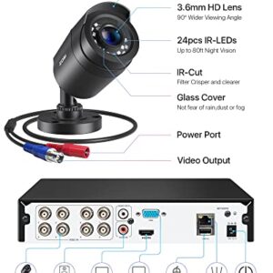 ZOSI 8CH 5MP 3K Lite Surveillance Wired Security Camera System with AI Human Vehicle Detection, 8 Channel H.265+ DVR and 4 x 1080p Bullet Camera Outdoor, 80ft Night Vision, IP66(No HDD Included)