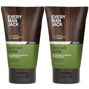 every man jack gentle exfoliating face scrub for men- exfoliate away dead skin, moisturize, and revive tired skin with jojoba beads, hyaluronic acid, and caffeine - 4.2 oz men’s face scrub -twin pack