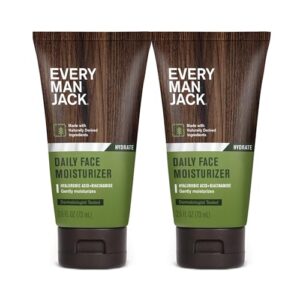 every man jack daily face lotion for men - deeply moisturize and revive dry, tired skin with hyaluronic acid, aloe vera and niacinamide - 2.5 oz men’s face lotion (2 pack)