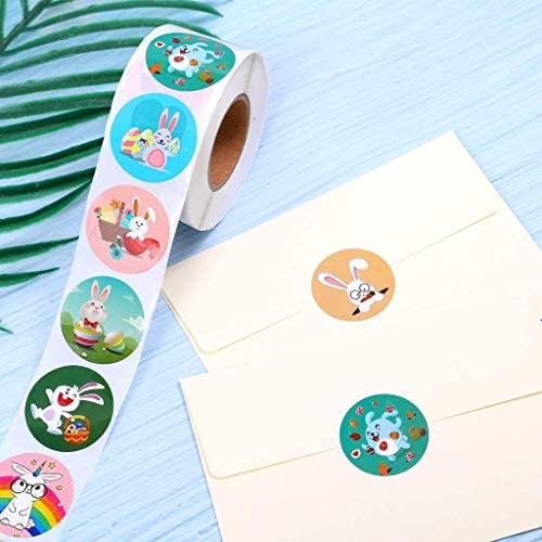 Acewen 1000Pcs/2 Rolls Easter Stickers Easter Theme Stickers Self-Adhesive Roll Stickers 16 Designs Happy Easter Day Sticker for Party Supplies