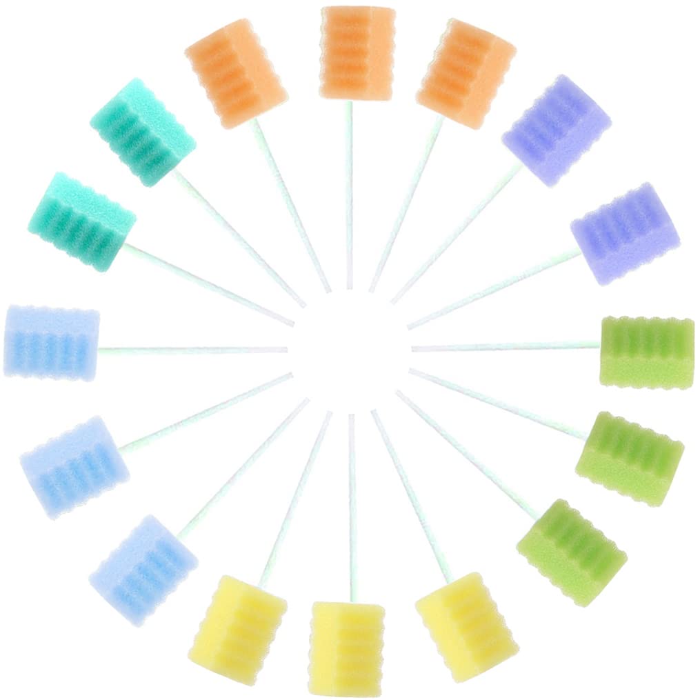 KEYWAYCARE Oral Swabs Disposable 360 Pcs Each Individually Wrapped Swabsticks Toothettes Mouth Swabs Sponge Dental Care Zigzag Wave Shaped 6 Color Multi-Color Soft Foam Oral Swabs