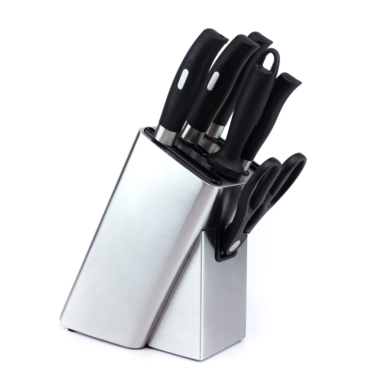 KAUKKO Stainless Steel Knife Holder, Modern Design Knife Block, Universal Knife Storage Organizer, Strong and Durable Knife Holder Counter-top Storage with Scissors-Slot (Knives Not Included)