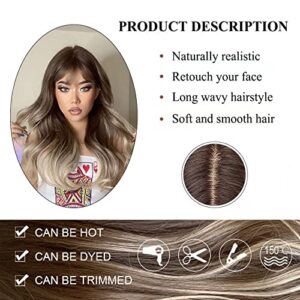 Blonde Wig Long Natural Women Wigs For Bob Wavy With Bangs Curly, Hippie Hair Ginger Replacement Clearance Cheap Cosplay Human Lace Hoods Front Real Synthetic (Brown Ash Blonde, 24inch)