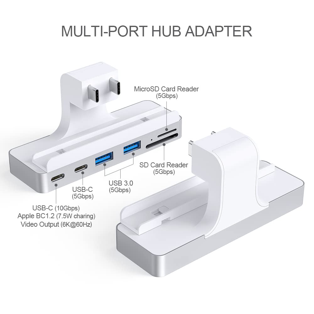 Qwiizlab USB C Hub, 6-in-1 Adapter, USB-C 10Gbps, USB-A 5Gbps, Card Readers 104MB/s, Compatible with iMac 24-inch 2024/2023/2021 M4/M3/M1