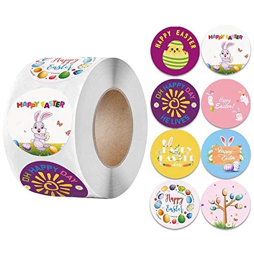 Acewen 1000Pcs/2 Rolls Easter Stickers Easter Theme Stickers Self-Adhesive Roll Stickers 16 Designs Happy Easter Day Sticker for Party Supplies