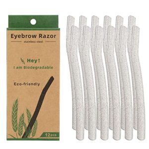 biodegradable eyebrow razors, facial hair remover, shaver, trimmer, shaper, dermaplaning tool, 12 pcs natural color