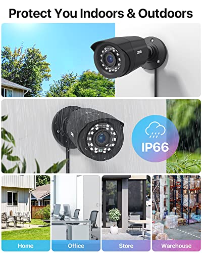 ZOSI 8CH 5MP 3K Lite Surveillance Wired Security Camera System with AI Human Vehicle Detection, 8 Channel H.265+ DVR and 4 x 1080p Bullet Camera Outdoor, 80ft Night Vision, IP66(No HDD Included)