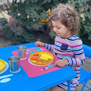 Playscape Kids Table Setting 2-Pack Placemats Montessori Style, Non-Slip Silicone (Pink)