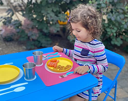 Playscape Kids Table Setting 2-Pack Placemats Montessori Style, Non-Slip Silicone (Pink)