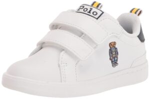 polo ralph lauren baby boys heritage court bear ez (toddler) sneaker, white smooth/heritage cricket bear, 5 toddler us