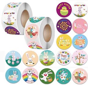 acewen 1000pcs/2 rolls easter stickers easter theme stickers self-adhesive roll stickers 16 designs happy easter day sticker for party supplies