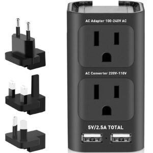 voltage converter 220v to 110v, 2000w travel adapter global power adapter with 2 usb ports and eu/uk/au/us plug adapter