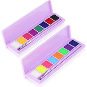 go ho 16 colors water activated eyeliner palette,highly pigmented bright vibrant fluorescent rainbow colorful face and body paint makeup,matte and uv paint graphic eyeliner,with eyeliner brush