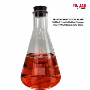 TN Lab Erlenmeyer Conical Borosilicate Glass Flask 1000ml 1L with Rubber Stopper