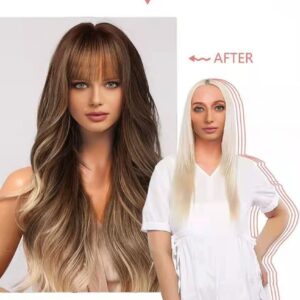 Blonde Wig Long Natural Women Wigs For Bob Wavy With Bangs Curly, Hippie Hair Ginger Replacement Clearance Cheap Cosplay Human Lace Hoods Front Real Synthetic (Brown Ash Blonde, 24inch)