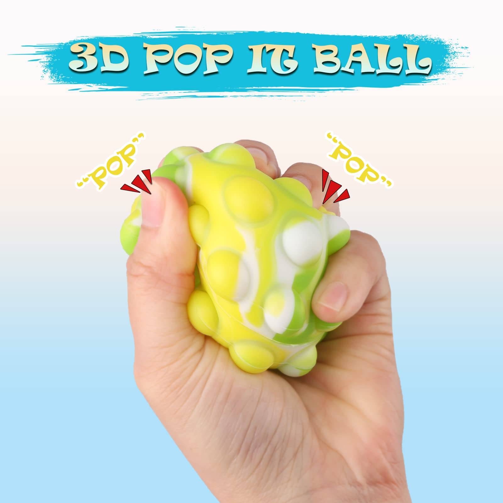 3PCS Pop Stress Balls Fidget Toy, 3D Ball Popping It Relieve Restless Toy, Anxiety Relief Fingertip Toy Stretchy Balls, Early Education Brain Development Toy, Hand Finger Exerciser