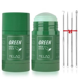 2 packs green tea mask stick blackhead remover, green tea purifying clay mask cleansing clay stick, deep pore cleansing, face moisturizes oil control skin brightening for all skin types men women