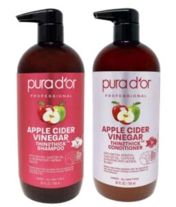 pura d'or apple cider vinegar thin2thick set shampoo conditioner for regrowth, hair loss, clarifying, detox (2x 24oz) biotin, keratin, caffeine, castor oil, all hair types, men/women, packaging varies