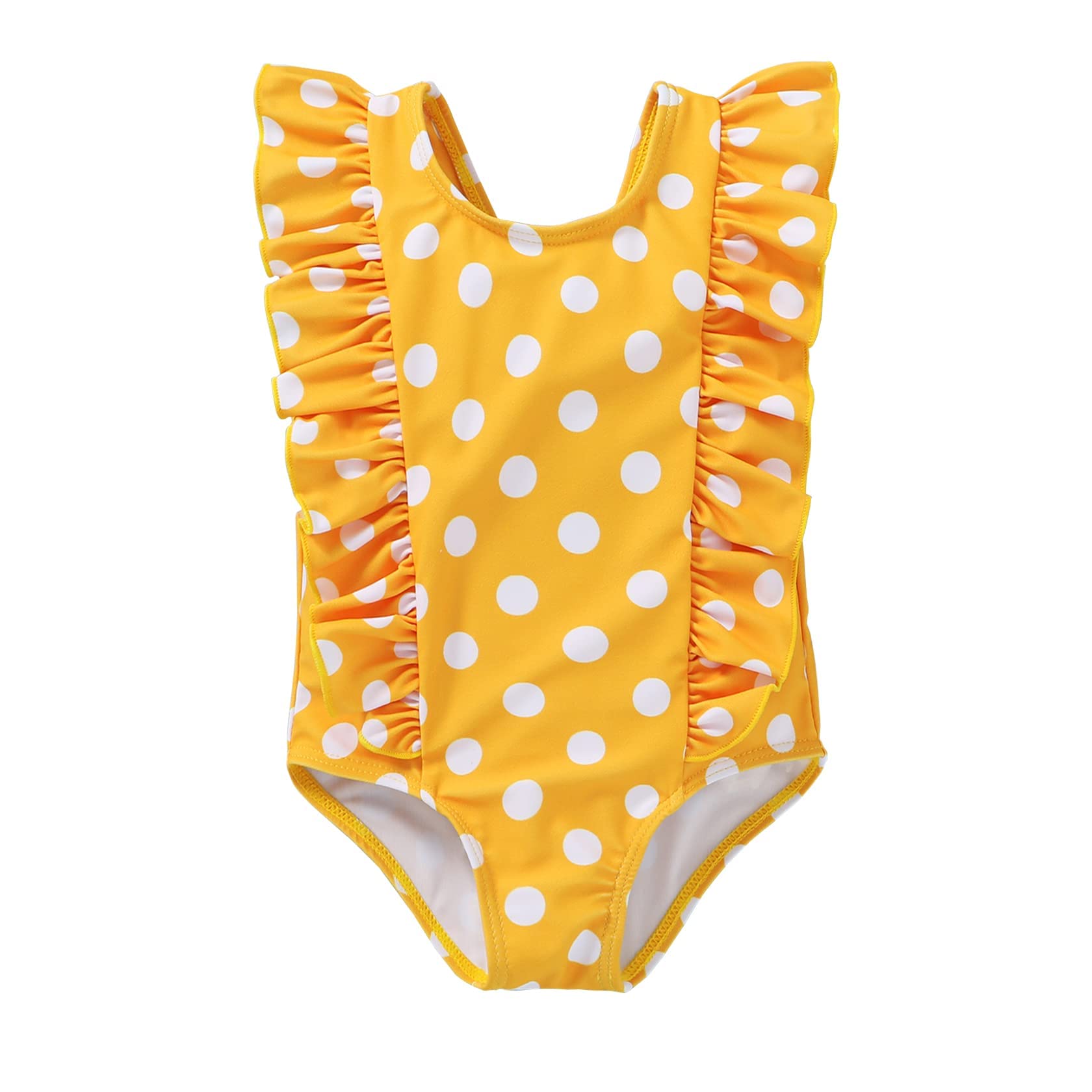 Newborn Baby Girl Ruffle Swimsuit Infant Toddler One Piece Floral Bikini Beach Bathing Swimwear Set (6-12 Months, Yellow White)