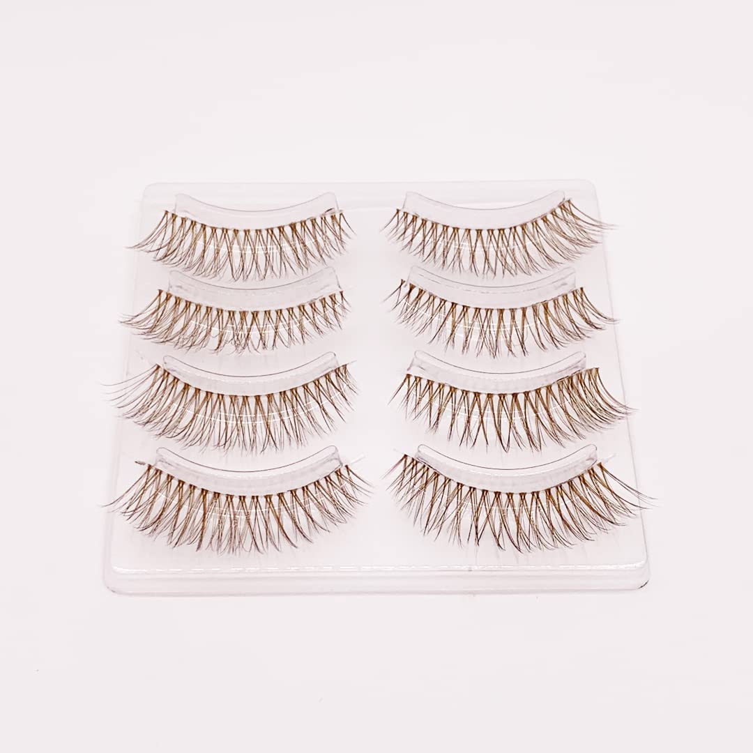 ORD Natural Brown False Lashes 3D Light Medium Brown Color Eyelashes Reusable Lightweight Comfortable Short Wispies Eye Makeup 4 Pairs Lash Value Pack (Brown), 4 Pair (Pack of 1)