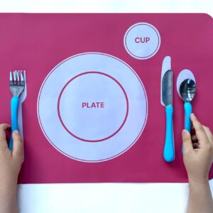 Playscape Kids Table Setting 2-Pack Placemats Montessori Style, Non-Slip Silicone (Pink)