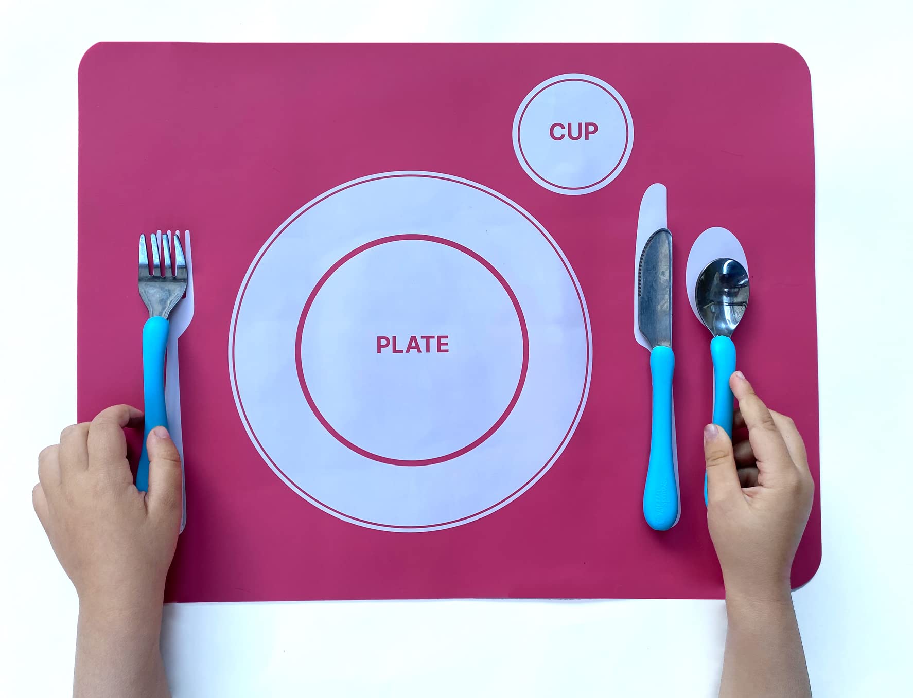 Playscape Kids Table Setting 2-Pack Placemats Montessori Style, Non-Slip Silicone (Pink)