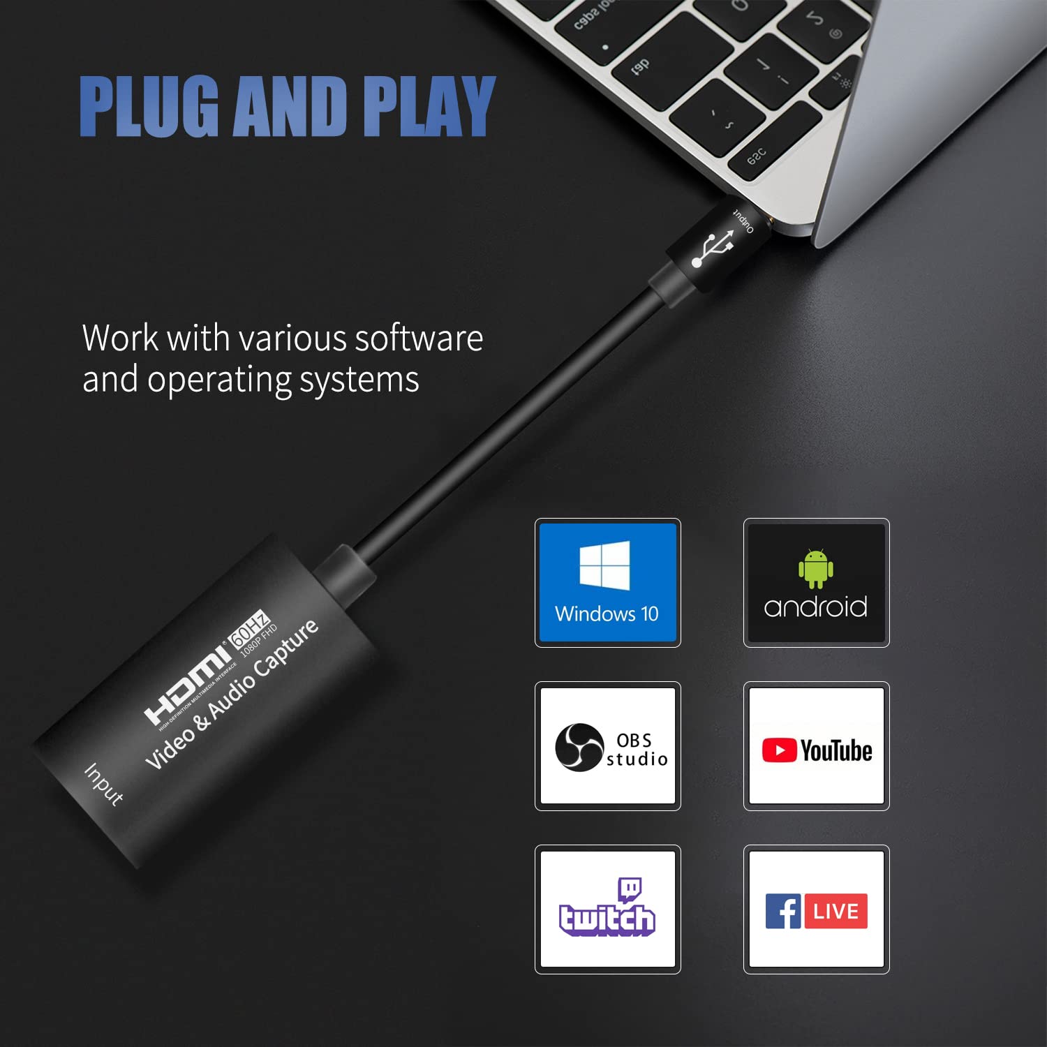 Guermok Video Capture Card, USB 3.0 HDMI to USBC Capture Card, 4K 1080P60FPS Capture Devices for Gaming Live Streaming Video Recorder, for Windows MacOS System PS4/5 Switch Xbox Steam OBS