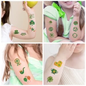 48pcs St Patricks Day Glitter Styles Temporary Tattoos,Clover Gold Coin Luck Hat Expression Tattoos Sticker St Patrick's Day Kiss Me I'm Irish Party | Holiday Party Accessories Arts and Crafts,8 sheet