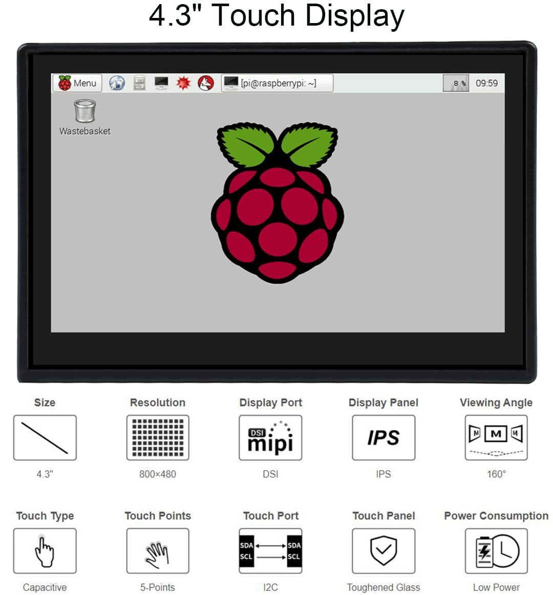 3.5" DPI Touch LCD 640x480, DPI666 262K Colors 60Hz Refresh Rate IPS Display Capacitive Screen, Toughened Glass Cover,for Raspberry Pi 4B/3B+/3A+/Pi Zero/Pi Zero 2W/Compute Module 4