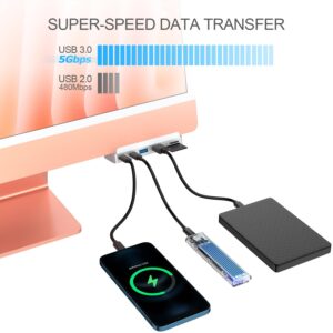 Qwiizlab USB C Hub, 6-in-1 Adapter, USB-C 10Gbps, USB-A 5Gbps, Card Readers 104MB/s, Compatible with iMac 24-inch 2024/2023/2021 M4/M3/M1