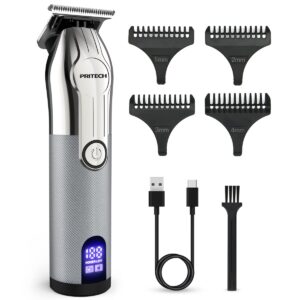 pritech hair trimmer for men - cordless, rechargeable, t-shaped ceramic cutter head, one-touch switch, led display, professional motor, low noise warranty